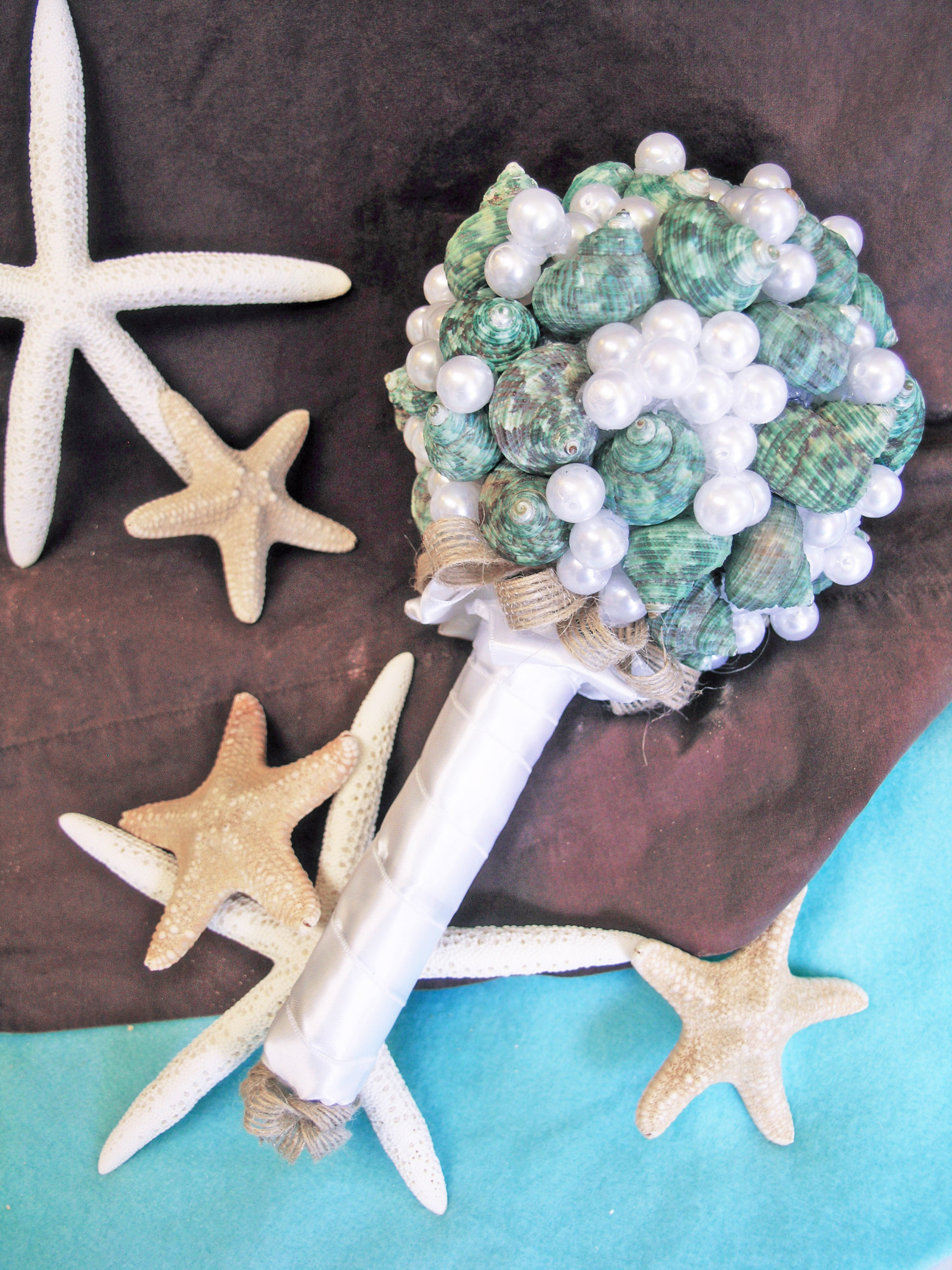 Teal Sea Shell Bridal Bouquet Pearl Beach Wedding Bouquet on Luulla