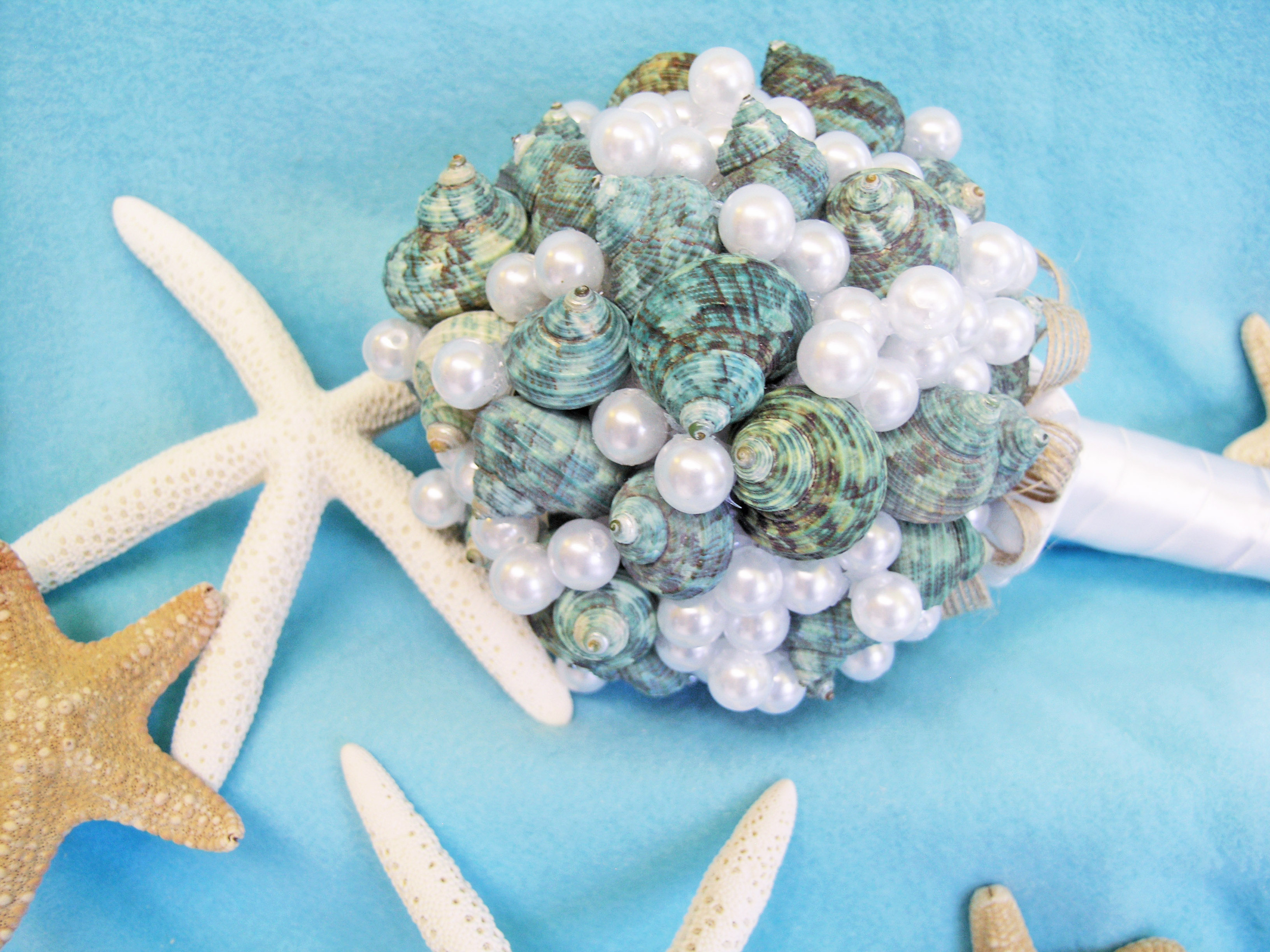Teal Sea Shell Bridal Bouquet Pearl Beach Wedding Bouquet on Luulla