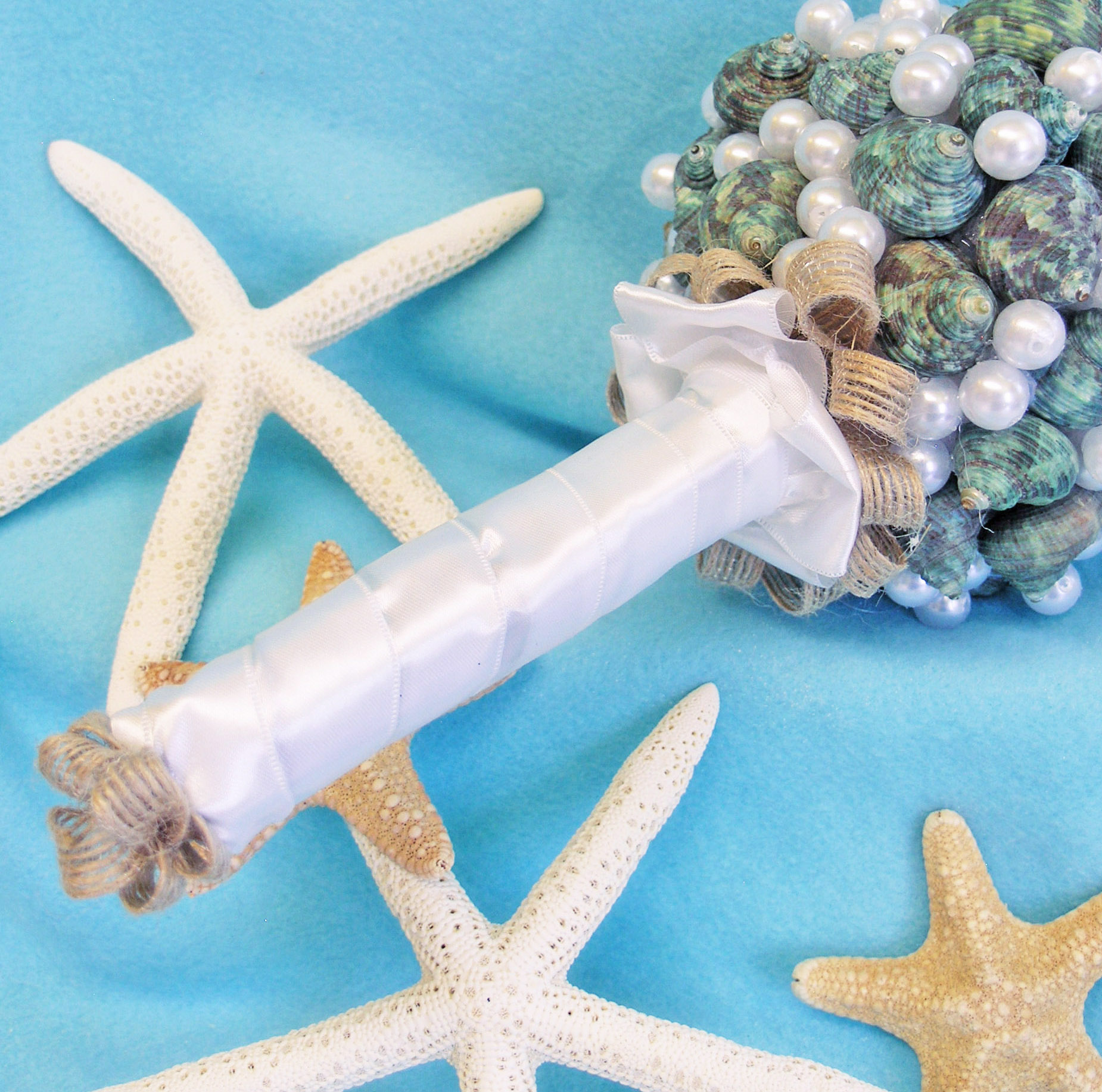 Teal Sea Shell Bridal Bouquet Pearl Beach Wedding Bouquet on Luulla