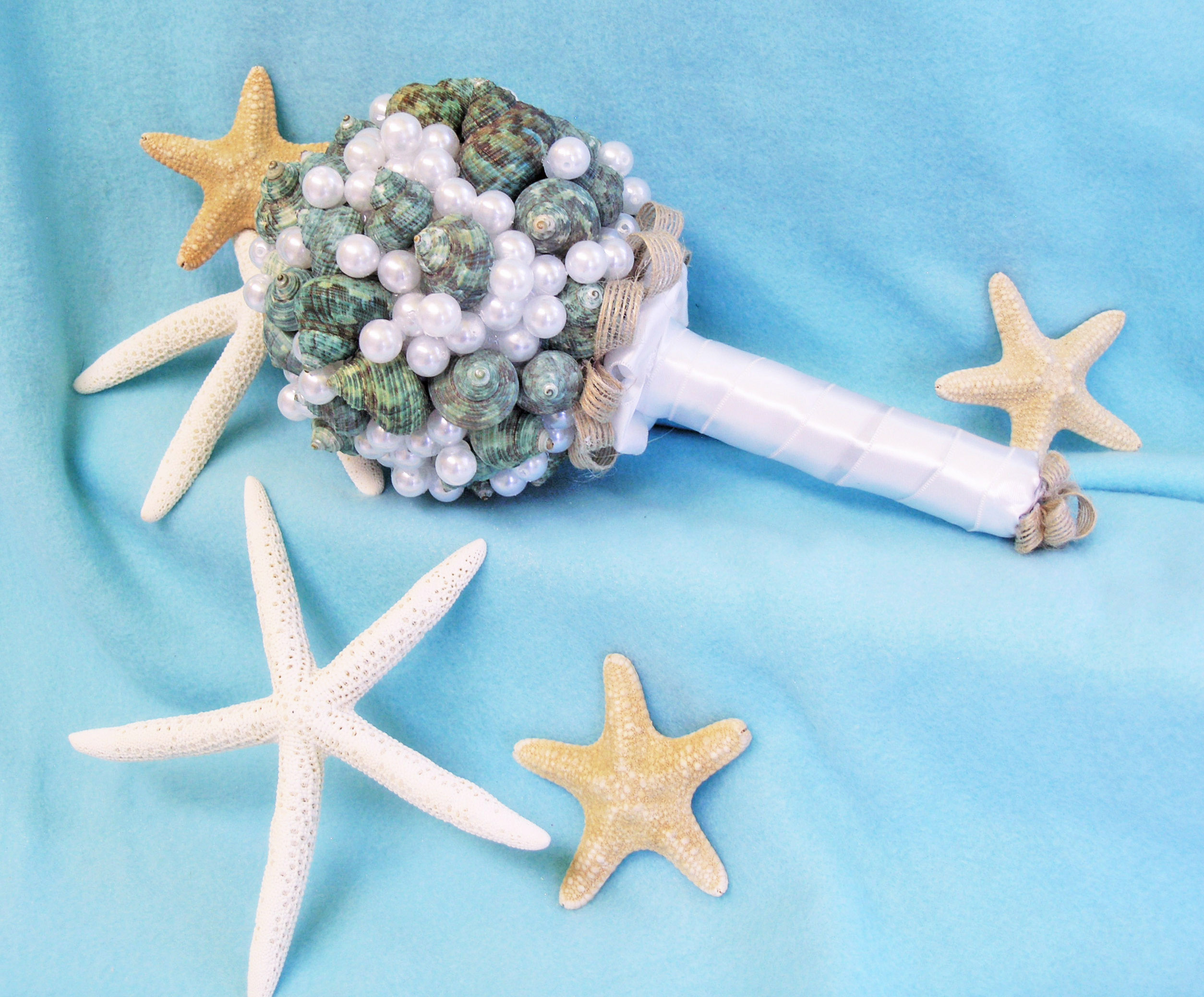 Teal Sea Shell Bridal Bouquet Pearl Beach Wedding Bouquet on Luulla